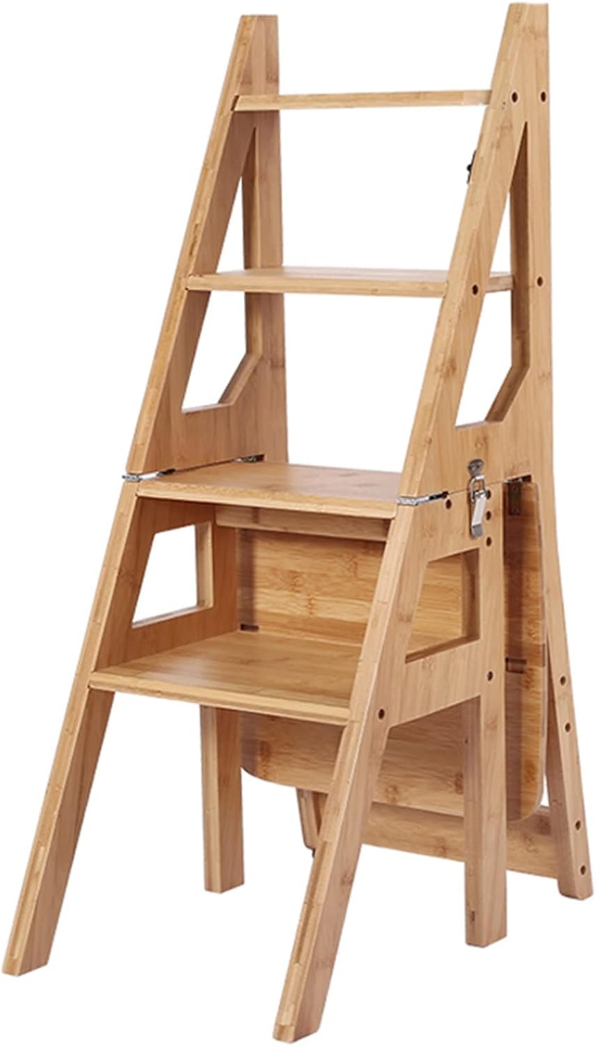 Amazon.com: Solid Wood Folding Library Ladder Chair Step Ladders Step ...