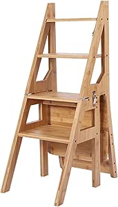 Amazon.com: Solid Wood Folding Library Ladder Chair Step Ladders Step ...