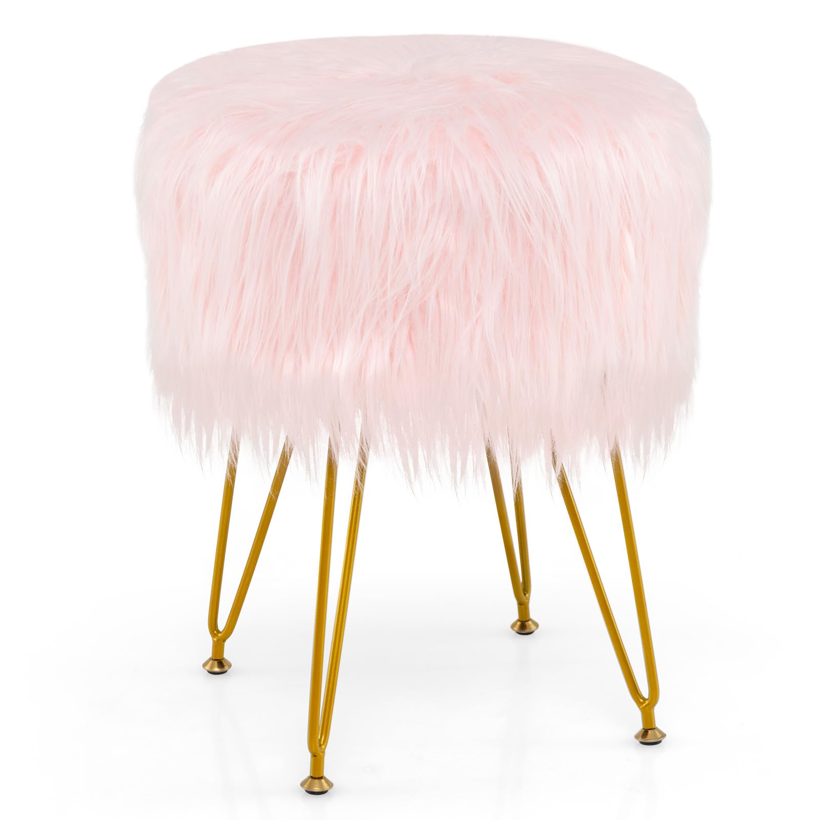 Amazon.com: GOFLAME Faux Fur Vanity Stool Chair, Round Makeup Stool ...