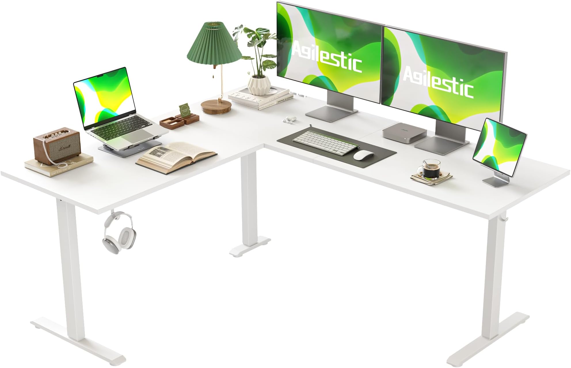 Amazon.com: TIQLAB 63x55 Inch Standing Desk L Shaped, Adjustable Height ...