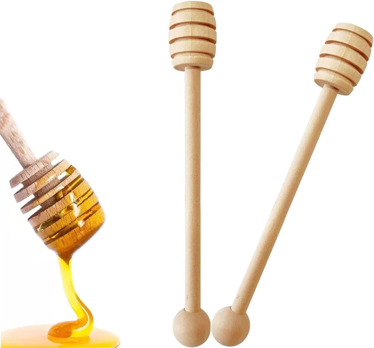 2pcs Wooden Honey Drizzler Dippers Mixing Stirrer Honey Dipper Sticks ...