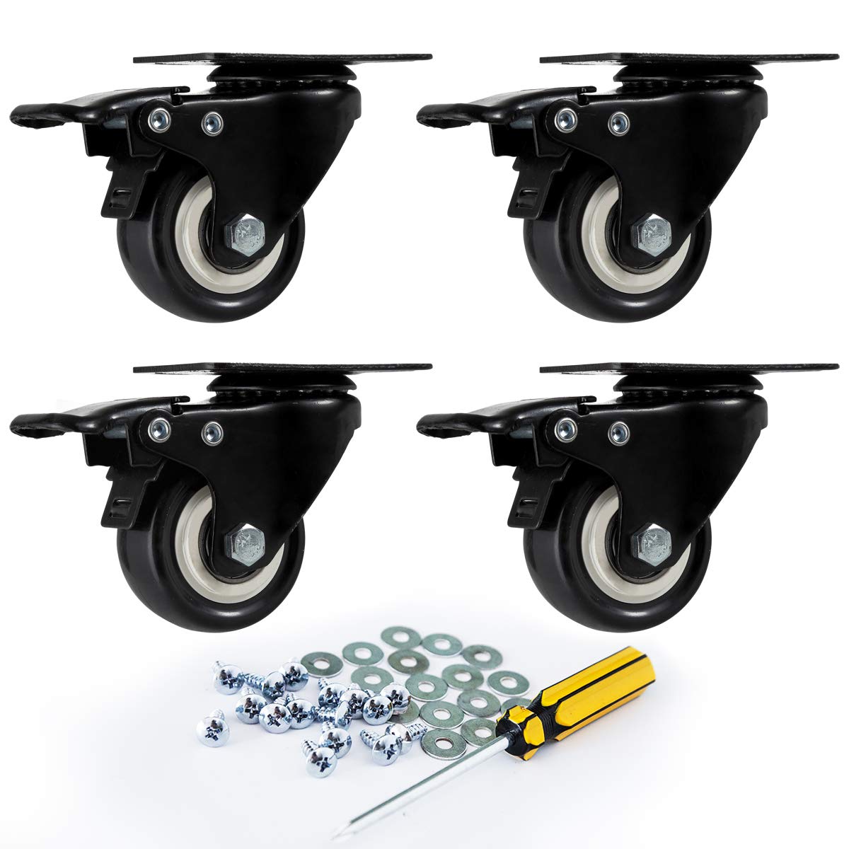 Buy 2" Swivel Rubber Caster Wheels Set of 4 with Screw Safety Dual ...