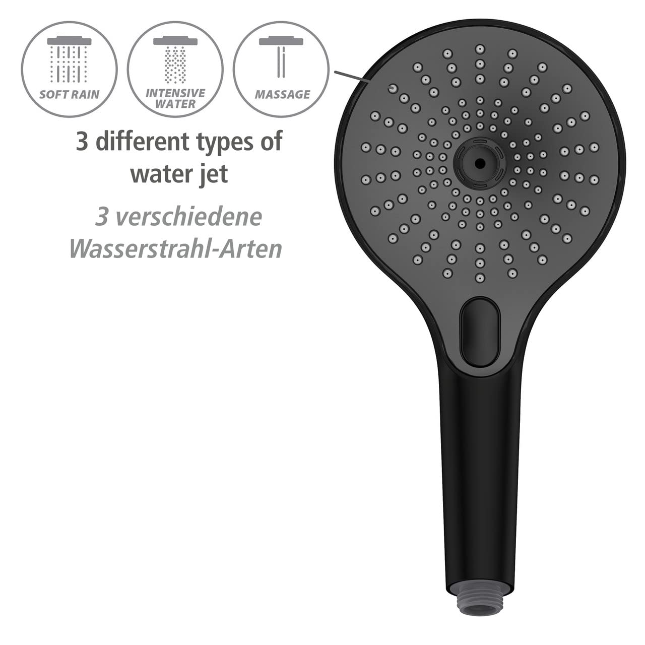 WENKO Ultimate Shower Head, rain shower head with 3 functions, minimal splashing and very quiet ...
