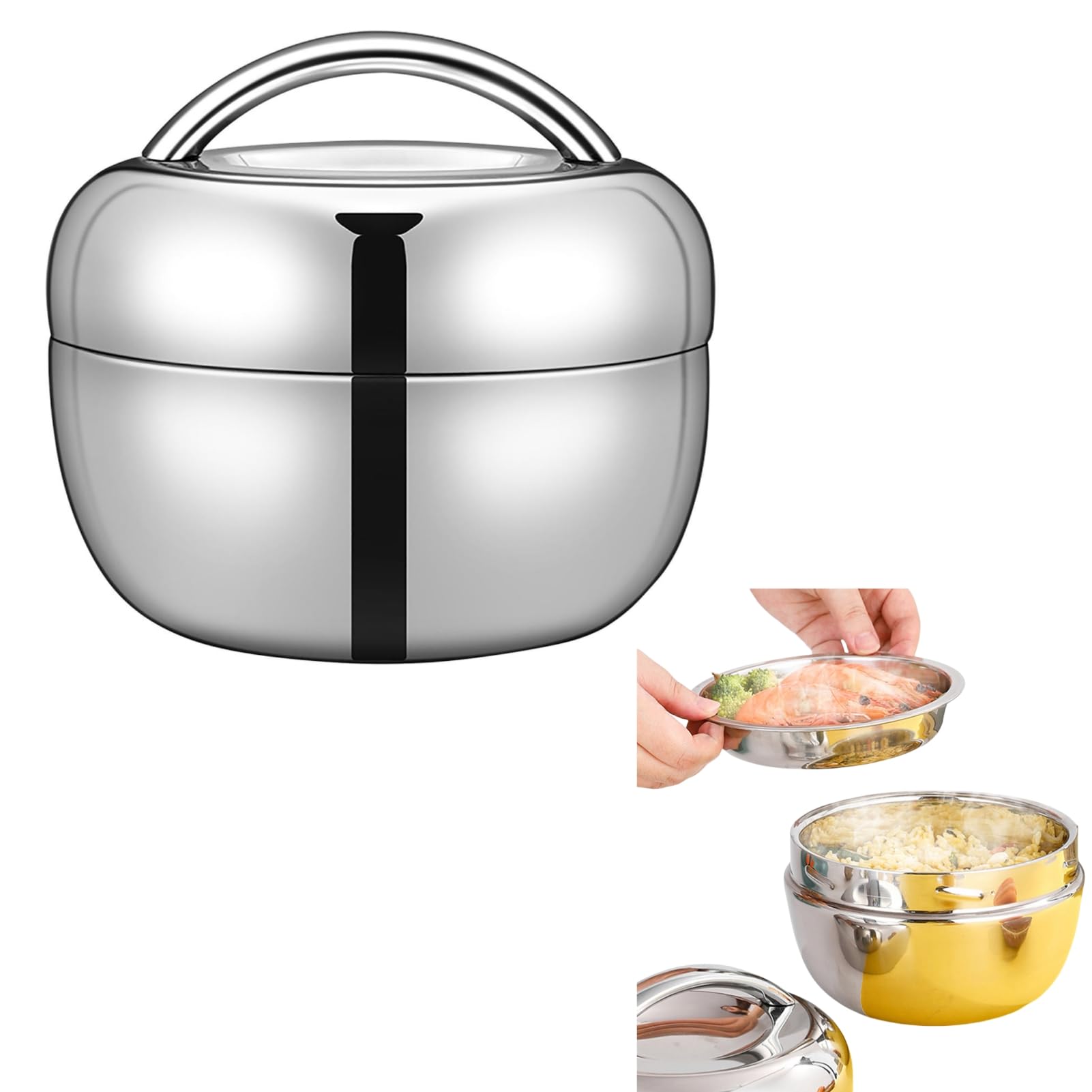 Buy Stainless Steel Lunch Box,Large Capacity Double Wall Metal Lunch ...