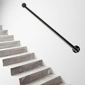 4 Ft Pipe Stair Handrail, Metal Staircase Handrail, Black Galvanized ...