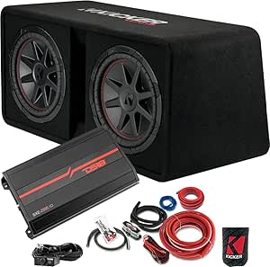 Amazon.com: KICKER Subwoofer and Amp Package of 3 Items - 12" CompVR Vented 1600 Watt Dual Sub ...