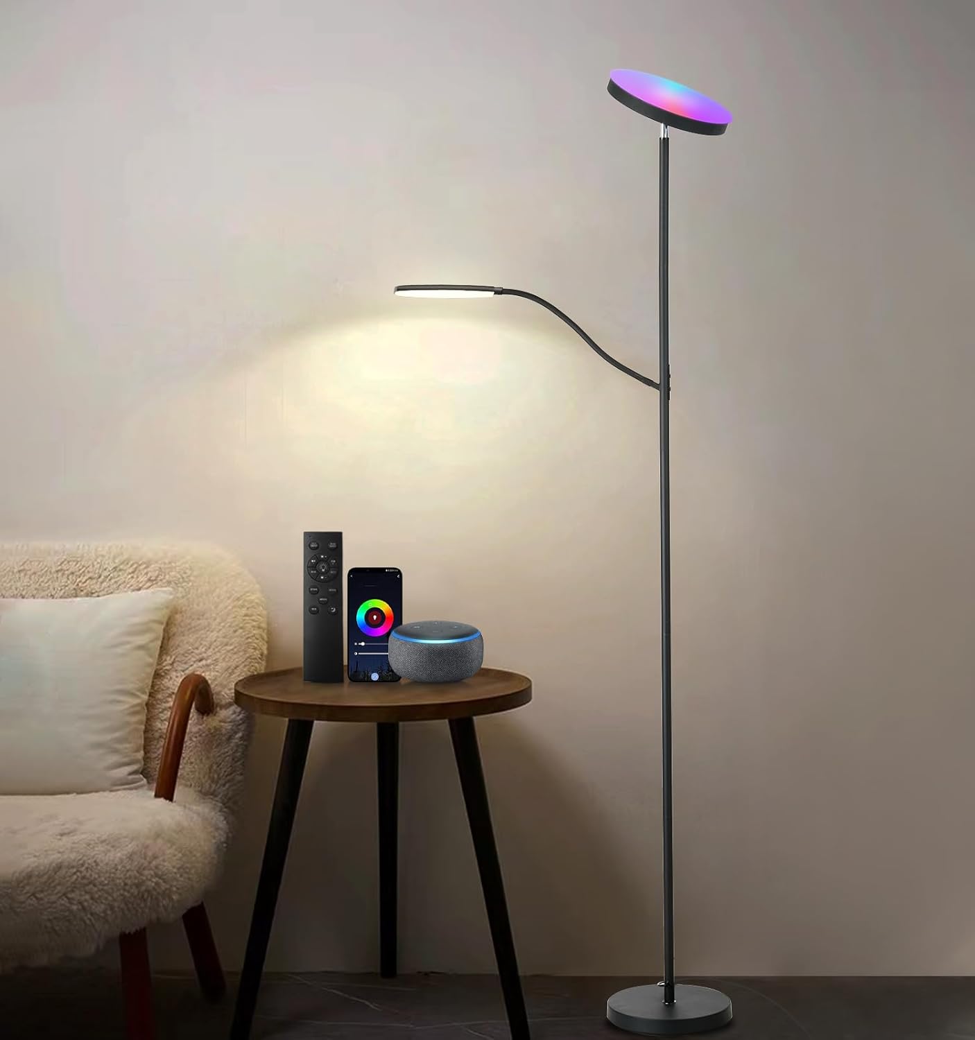 Amazon.com: Floor Lamp , Dimmable RGB Floor Lamp,24W/2000LM Main Light ...