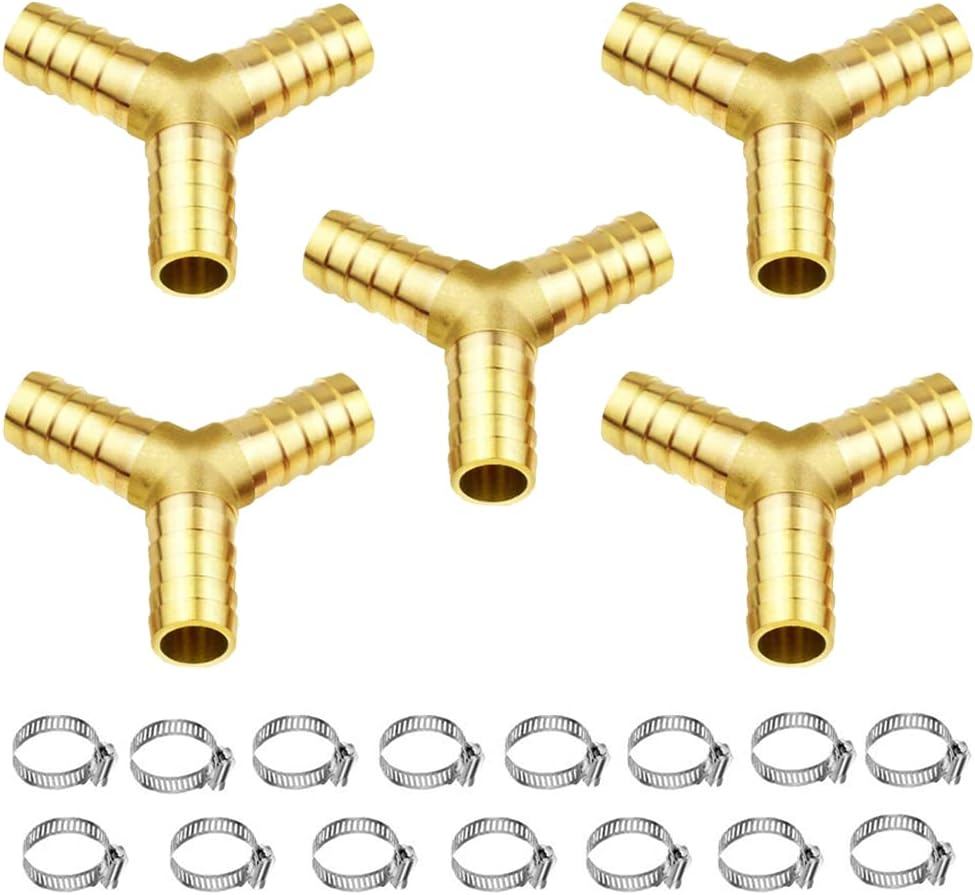 Joywayus 5Pcs 3/8" ID Hose Barb Shaped Y 3 way Union Fitting ...