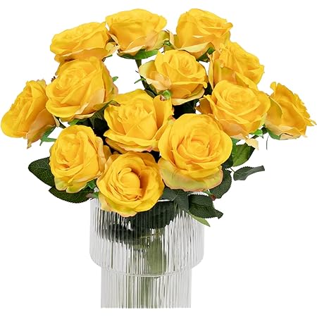 Amazon.com: Flojery 10pcs Artificial Rose Flowers Long Stem Fake Silk ...