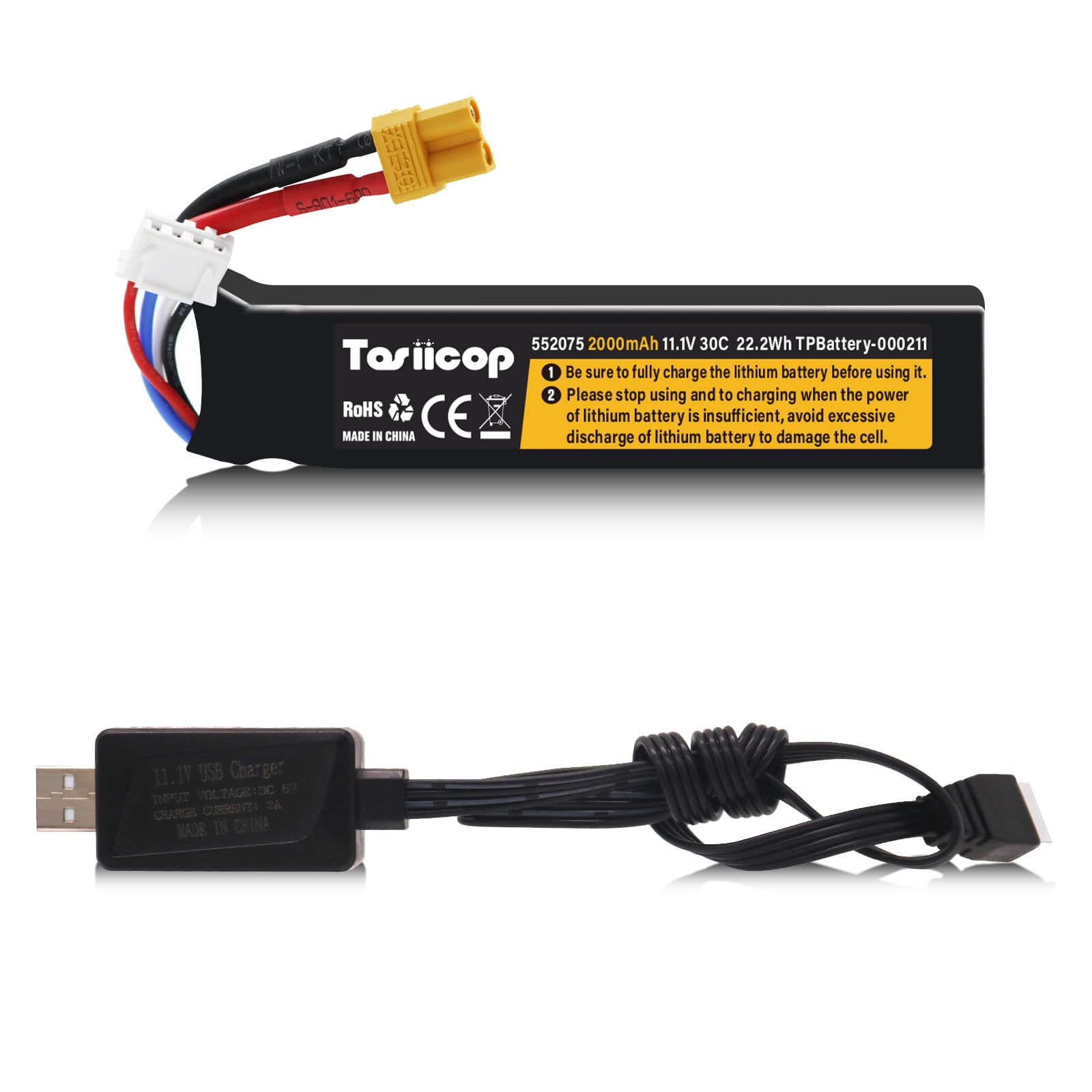 Amazon.com: Tosiicop Airsoft Gel Blaster Battery - 11.1V 2000mAh ...