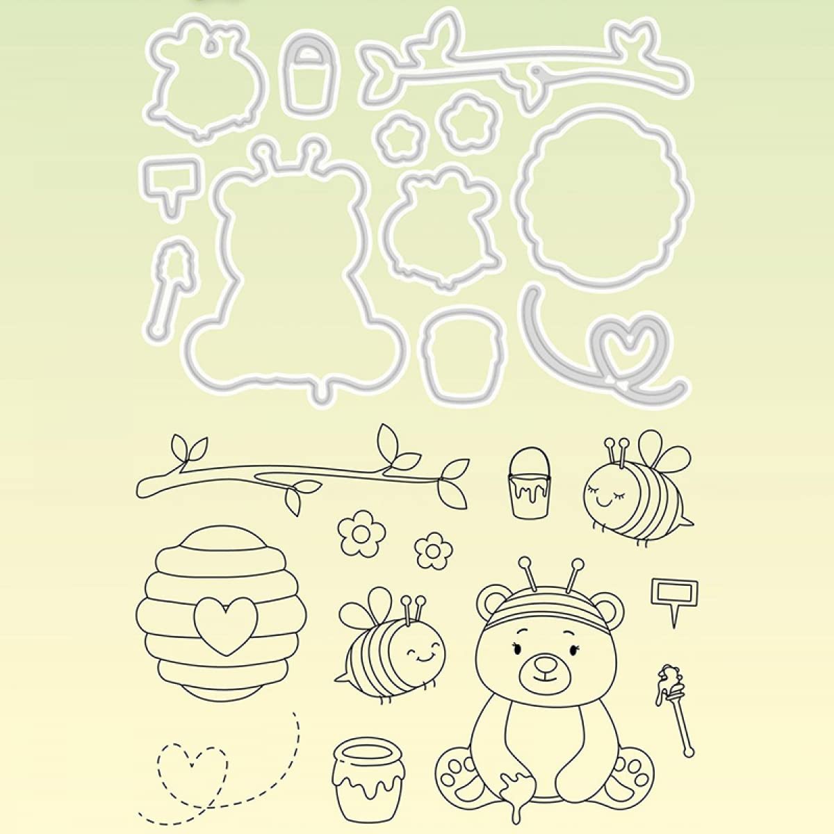 Honey Bee Stamps Sets Bears Bees Honey Die Cut Set - Metal Cutting Dies ...