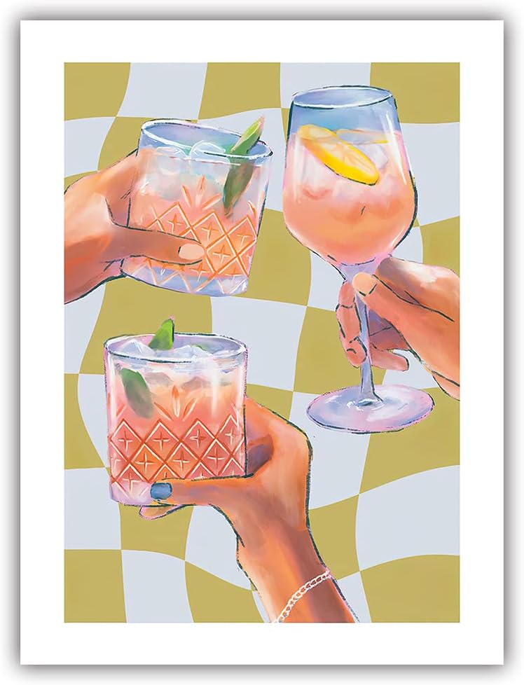 Amazon.com: Funky Green Cocktail Poster Checkered Art Print Preppy Wall ...