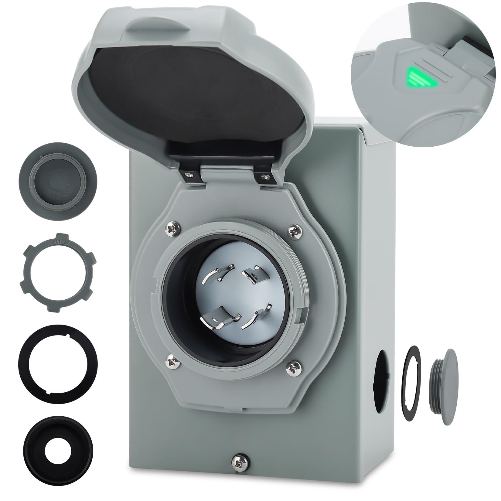 Snapklik.com : 30 Amp Generator Inlet Box, NEMA L14-30P Power Inlet Box ...