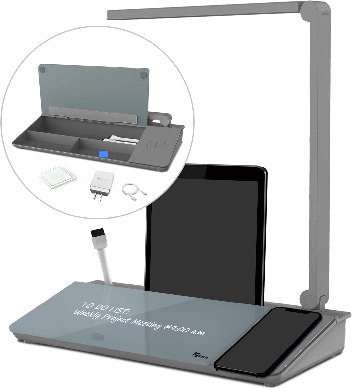 Amazon.com : Glass Desktop Whiteboard with Lamp and Wireless Charging ...