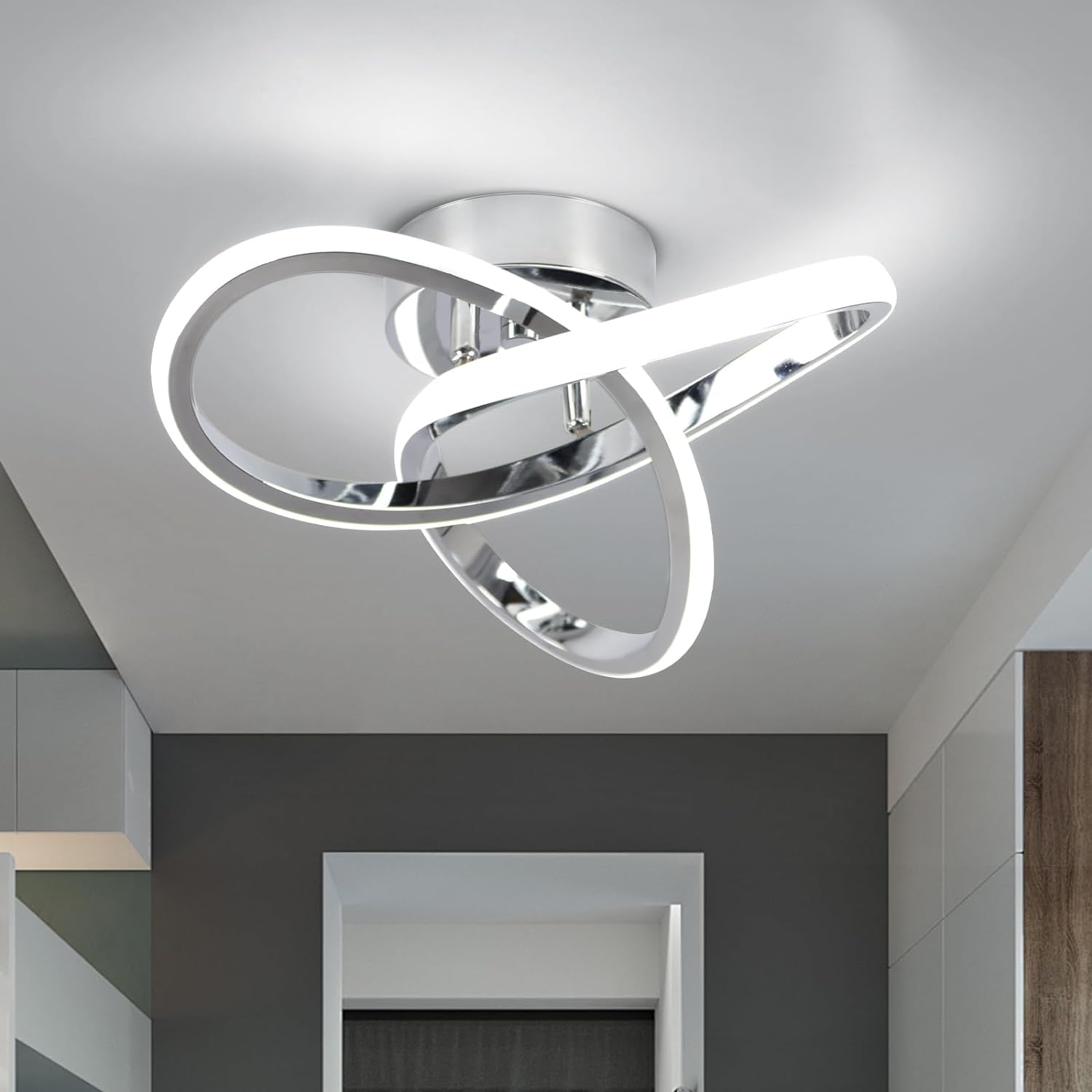 EIDISUNY LED Ceiling Light, Curved Creative Modern Chrome Ceiling Lamps ...