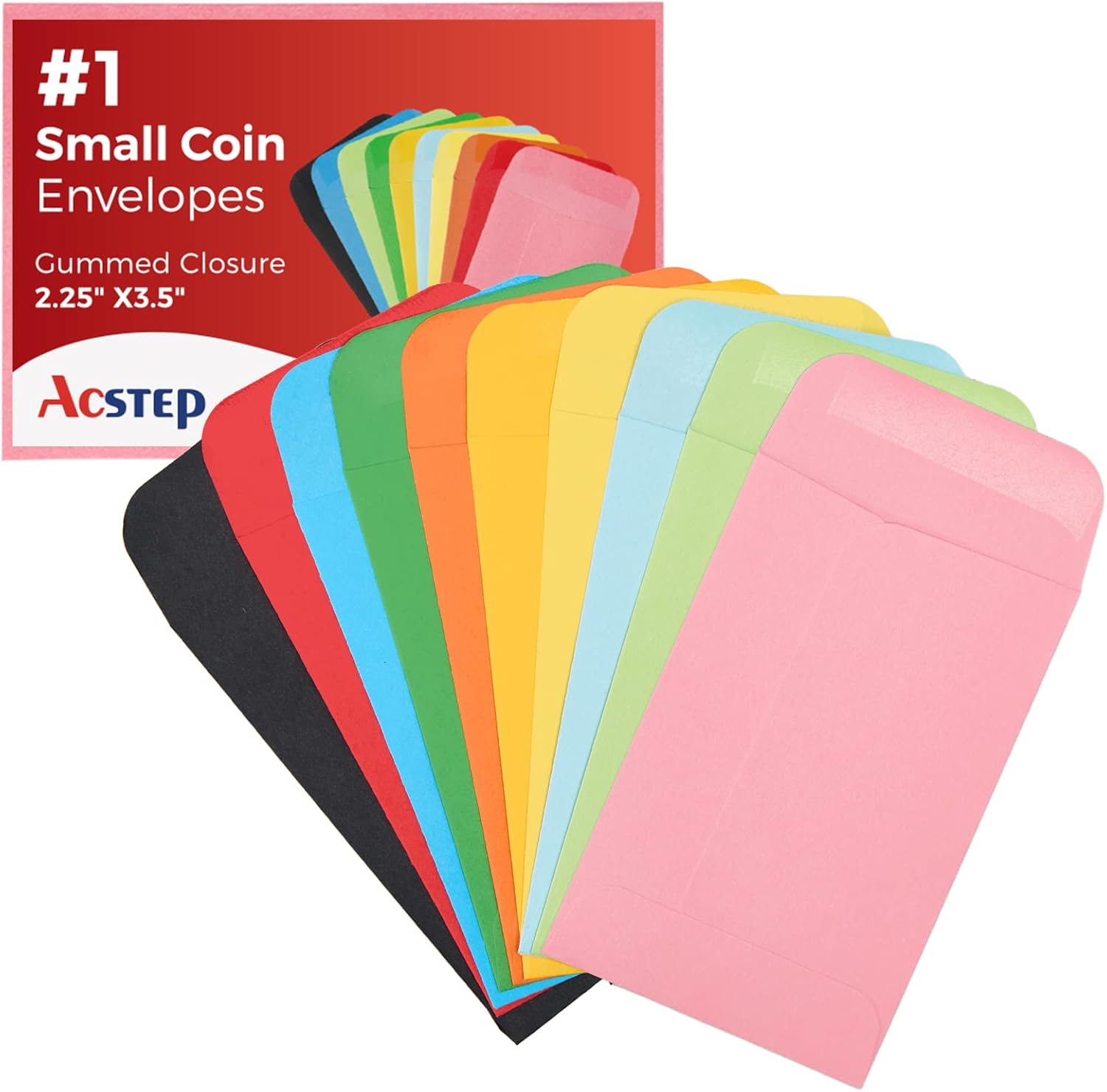 Amazon.com : ACSTEP 100 Pack #1 Colorful Coin Envelope 2-1/4 X3-1/2 ...