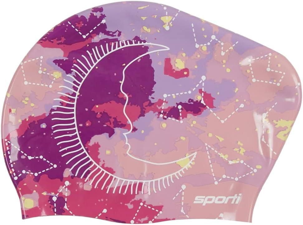 Amazon.com : Sporti Galaxy Silicone Long Hair Bun Swim Cap - Galaxy ...