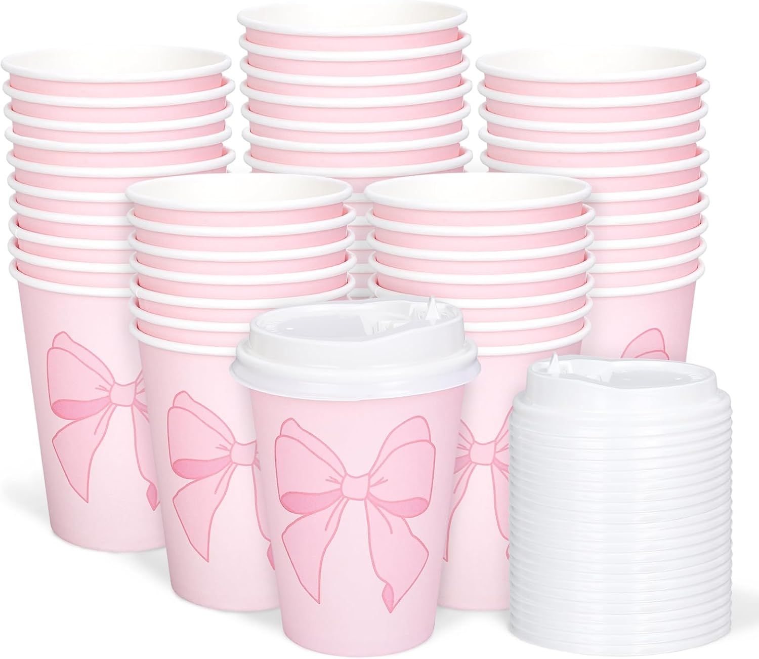 Amazon.com: Whaline 50 Pcs Pink Bow Coffee Paper Cups Bowknot Coquette ...