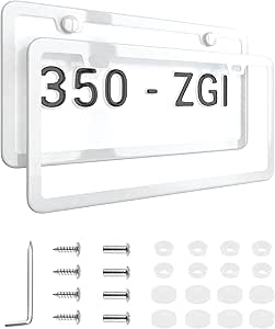Amazon.com: Deselen White License Plate Frame - 2-Hole Sleek Style, Stainless Steel, Premium ...