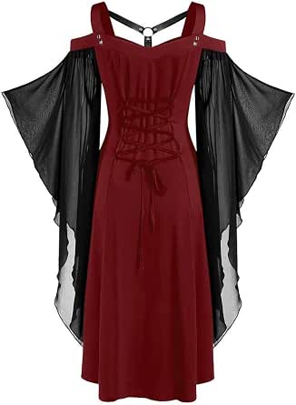Amazon.com: SHOPESSA Medieval Costume Women Sheer Witch Dress Bell ...
