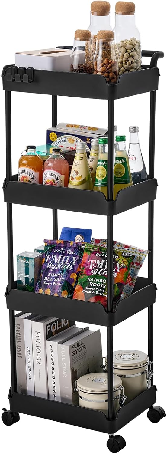 Amazon.com: VEVOR 4-Tier Rolling Storage Cart Utility Cart with ...