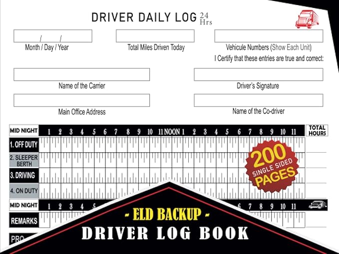 Driver Log Book: ELD Backup Checklist & Inspection Reports for Drivers and Truckers, 200 Single ...