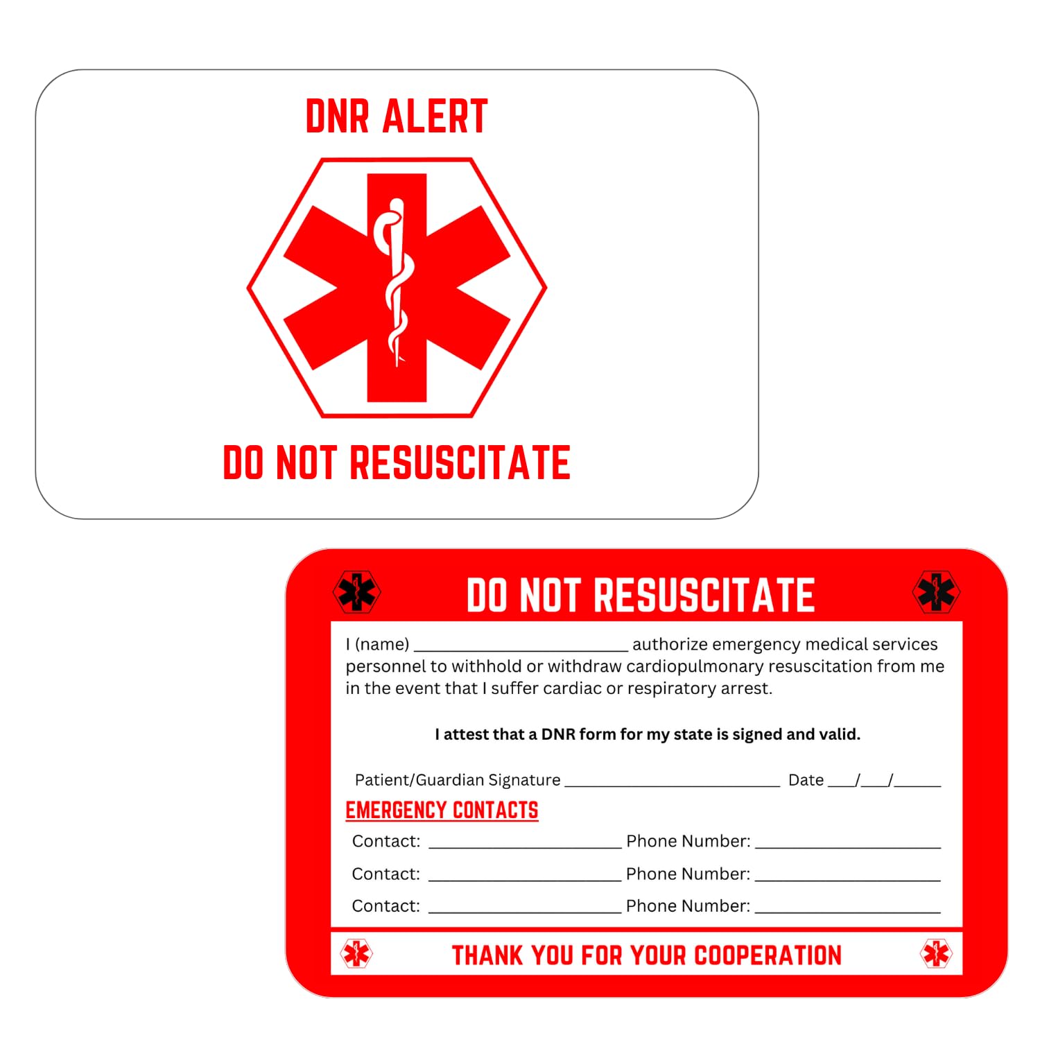Elm City Direct DNR Do Not Resuscitate Medical Alert Wallet Card with ...