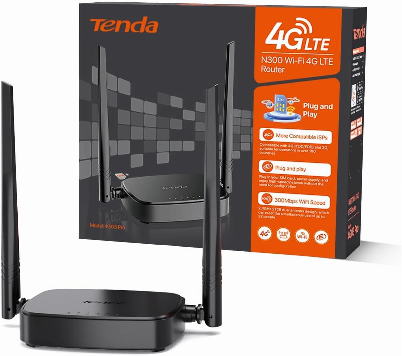 Tenda 4G/3G LTE Router - N300 WiFi Router- Nano SIM Compatible with 100+ Countries - 2*Antenna ...