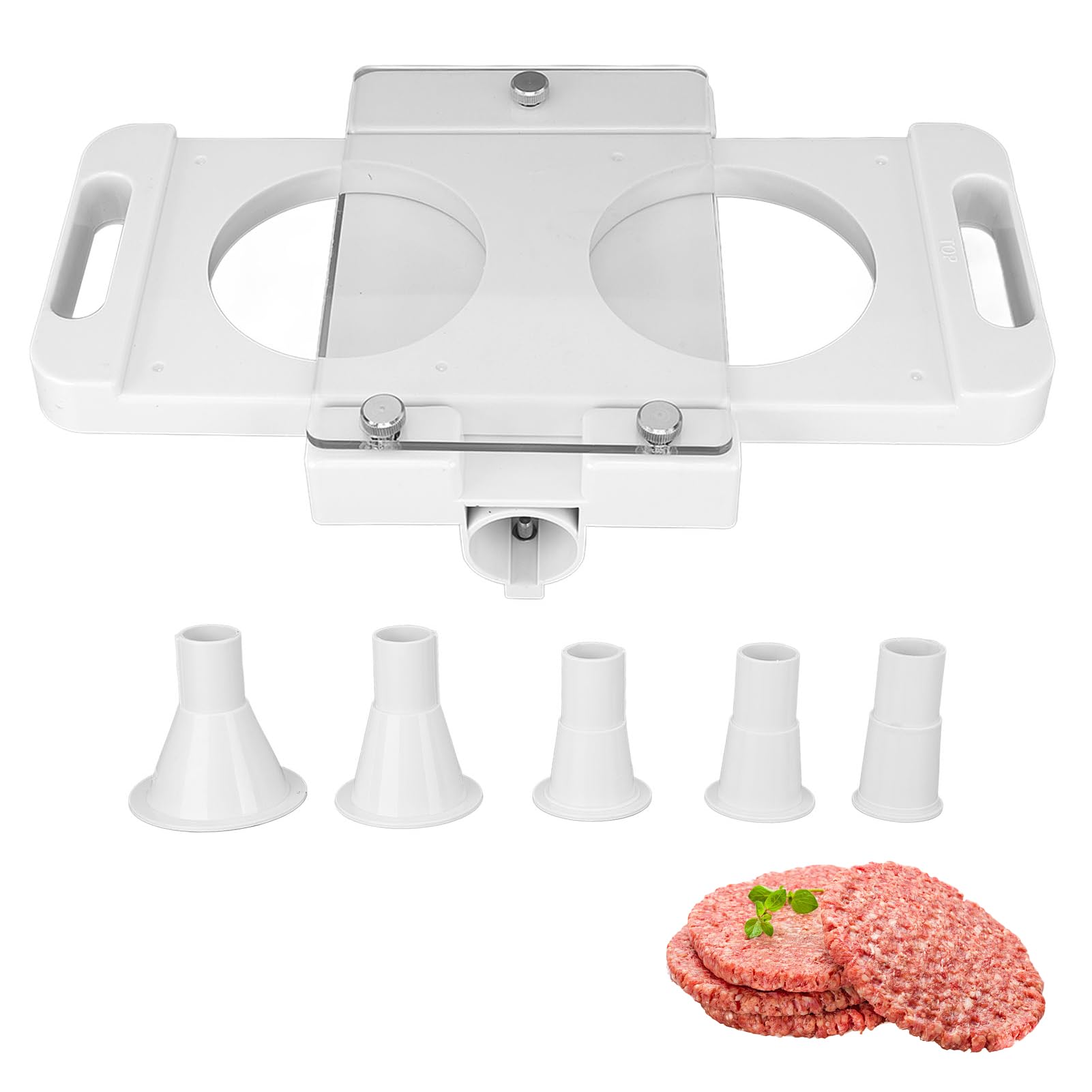 Burger Patty Maker, 2 Holes Non Stick Auto Hamburger Patty Maker with 5 ...