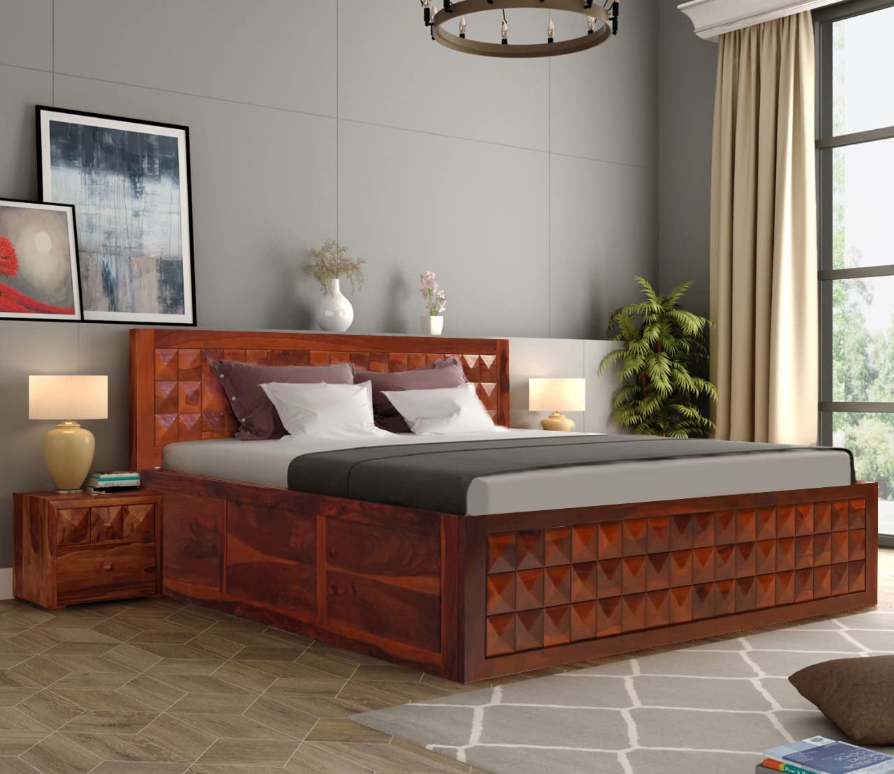 Wakeup Pluto Sheesham Solid Wood King Size Bed with Storage | Rosewood ...