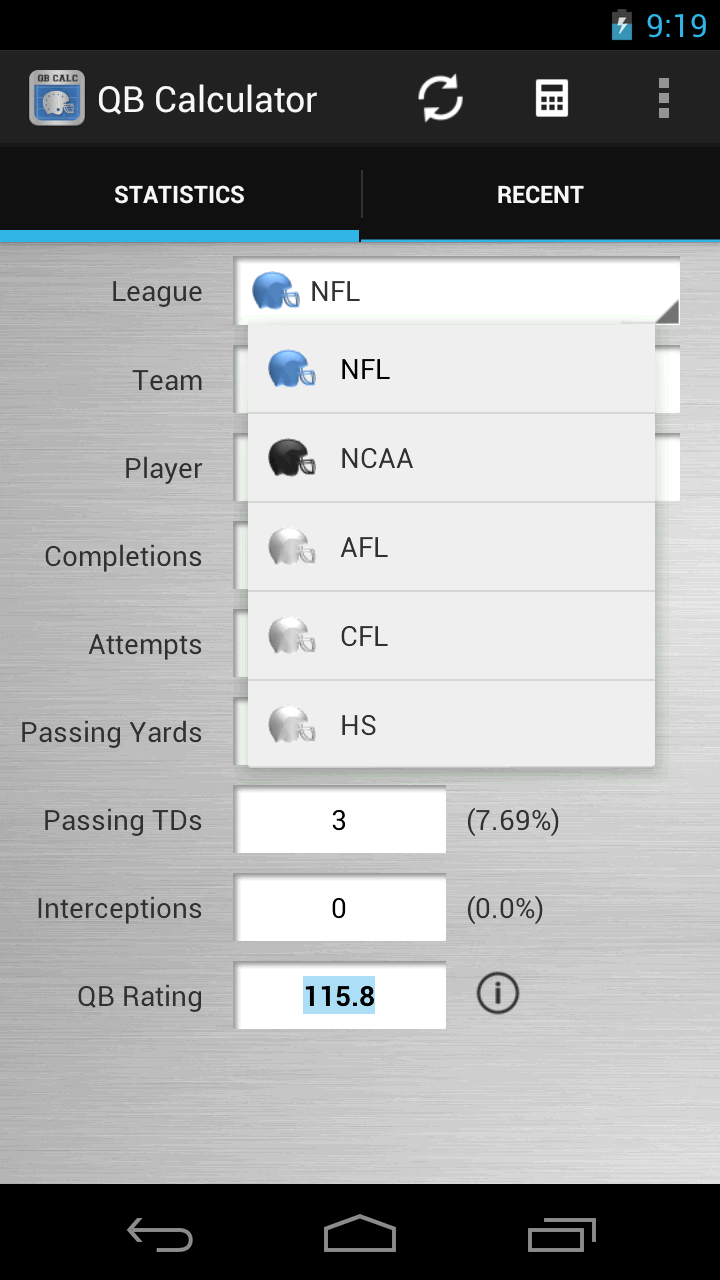 QB Rating Calculator - App on Amazon Appstore