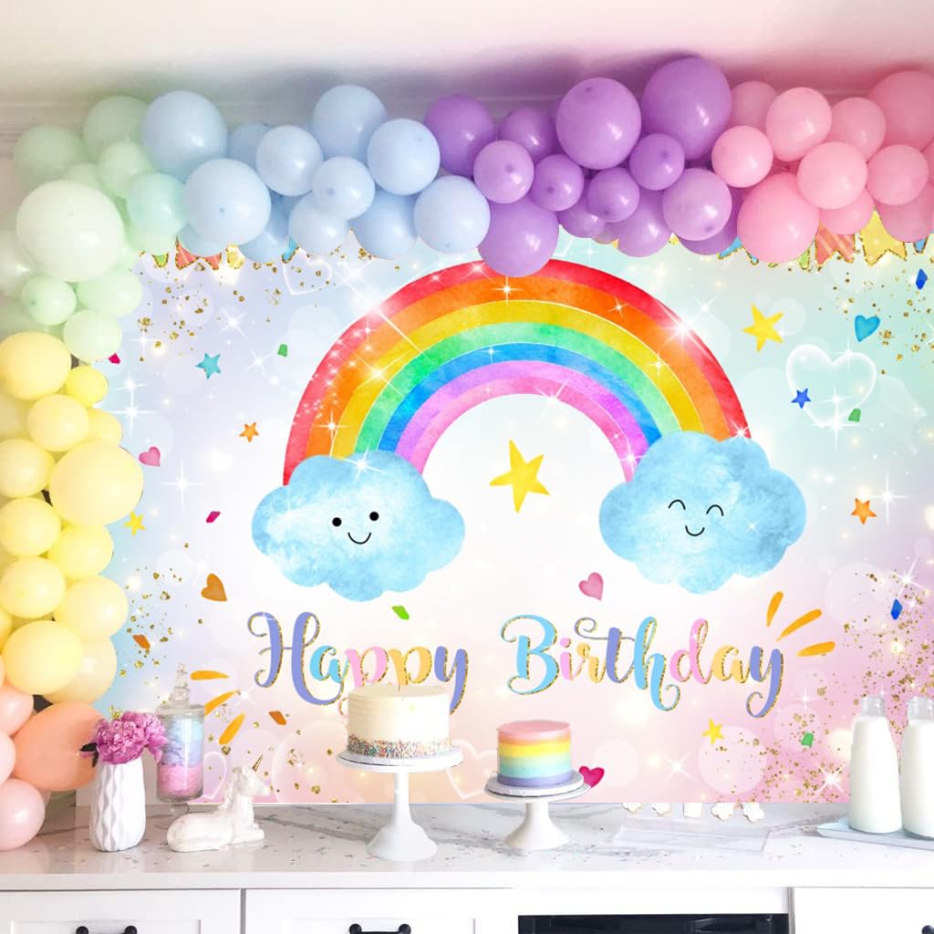 Rainbow Birthday Backgrounds Round Rainbow Unicorn Backdrop Girls
