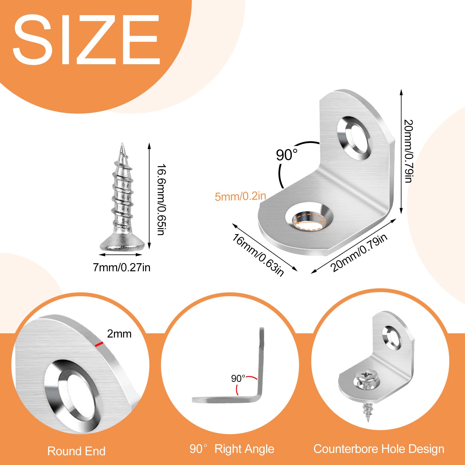 Snapklik.com : 40 Pcs L Bracket Stainless Steel Corner Brace Sets, 90 Degree Right Angle Brackets