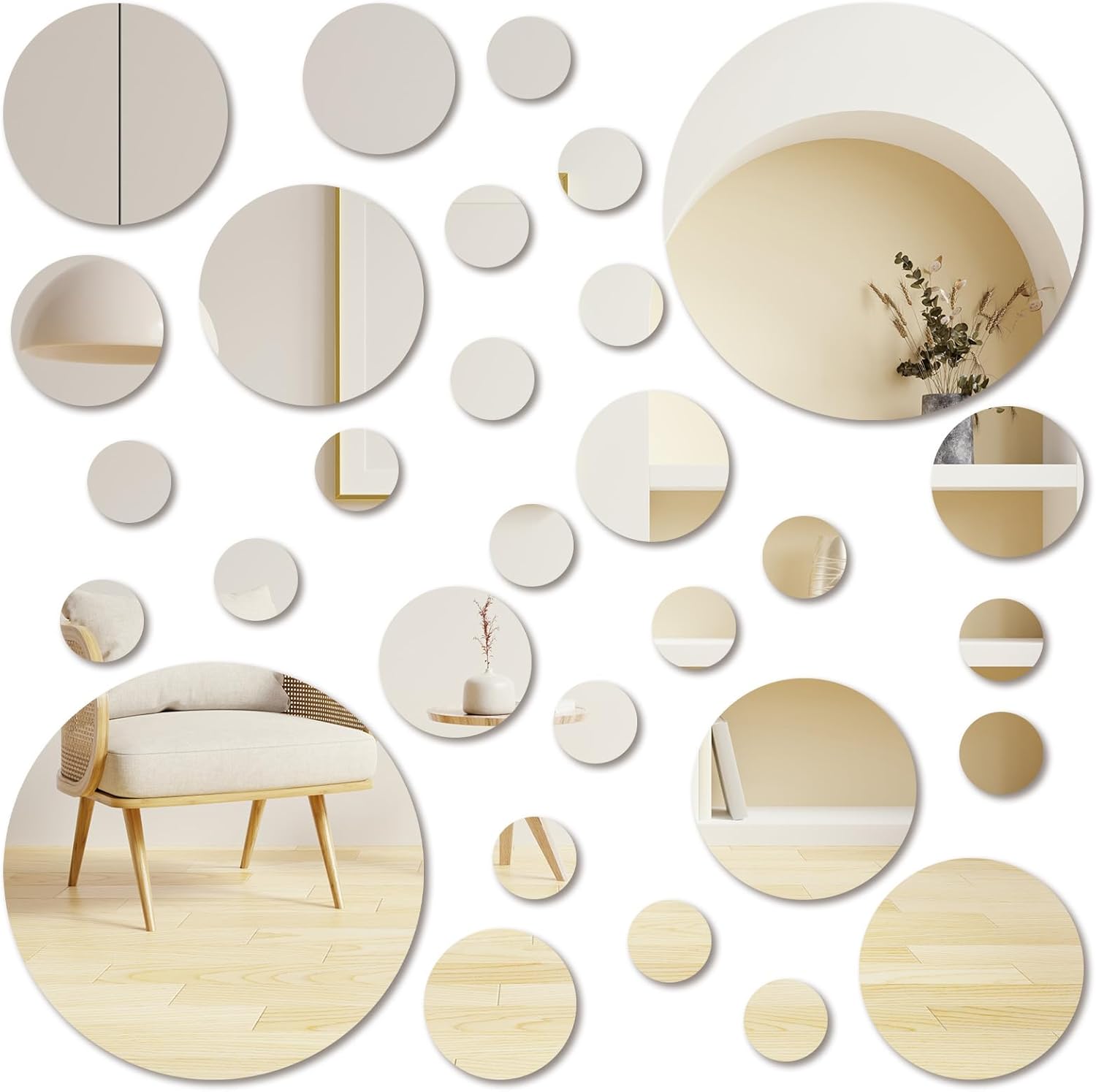 Amazon.com: 30 Pcs Round Mirror Tiles Self Adhesive, Mirror Wall Decals ...