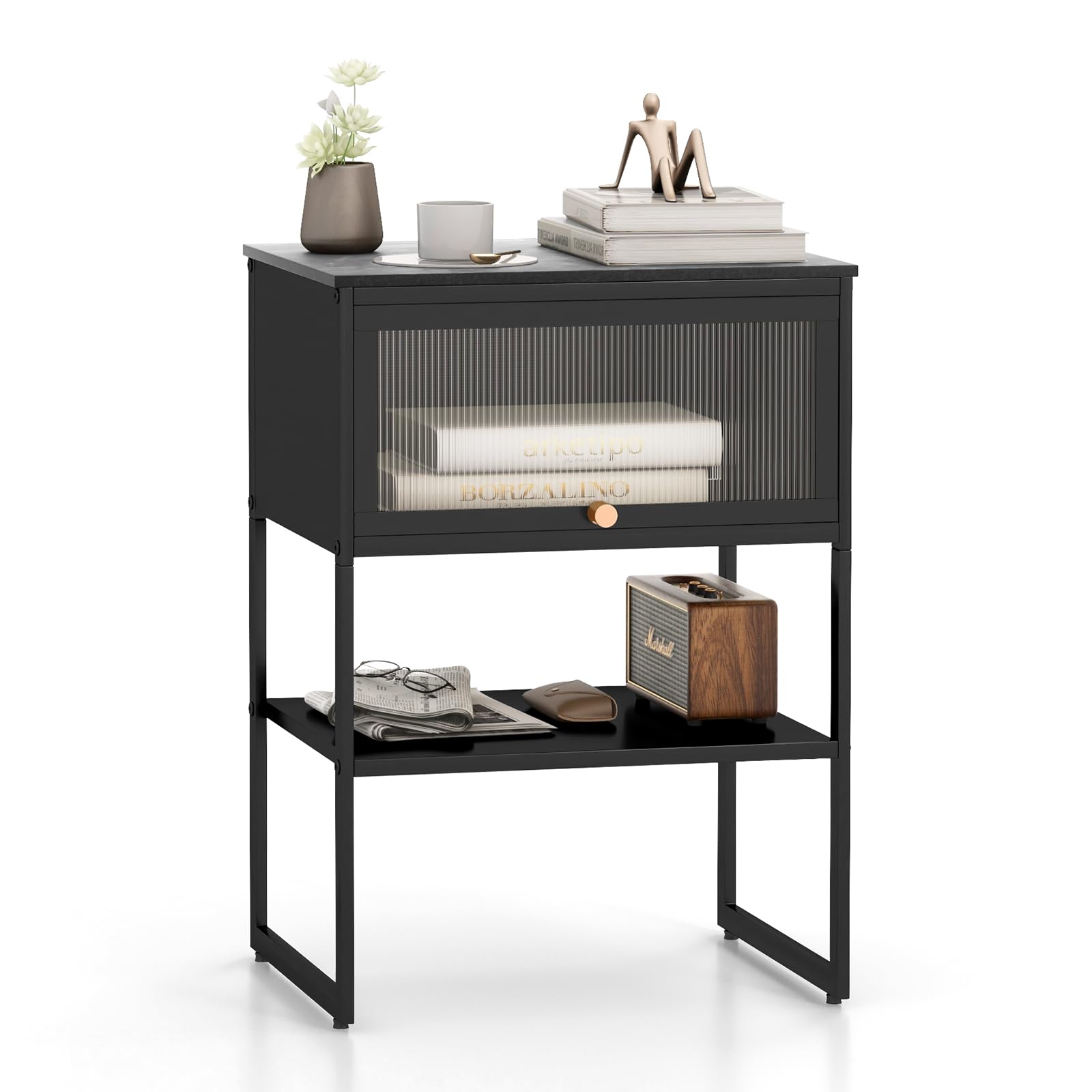 COSTWAY Bedside Table with Flip Up Door, Modern Nightstand Sofa Side ...
