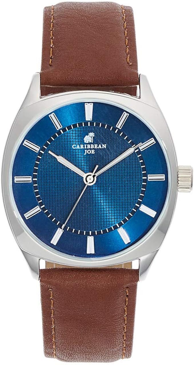 Caribbean Joe Men's Elegant Silver Tone Watch with Brown Band : Amazon ...