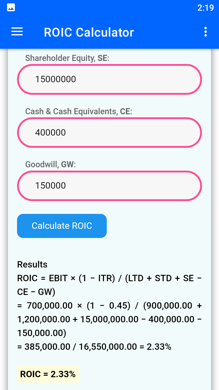 ROIC Calculator - App on Amazon Appstore