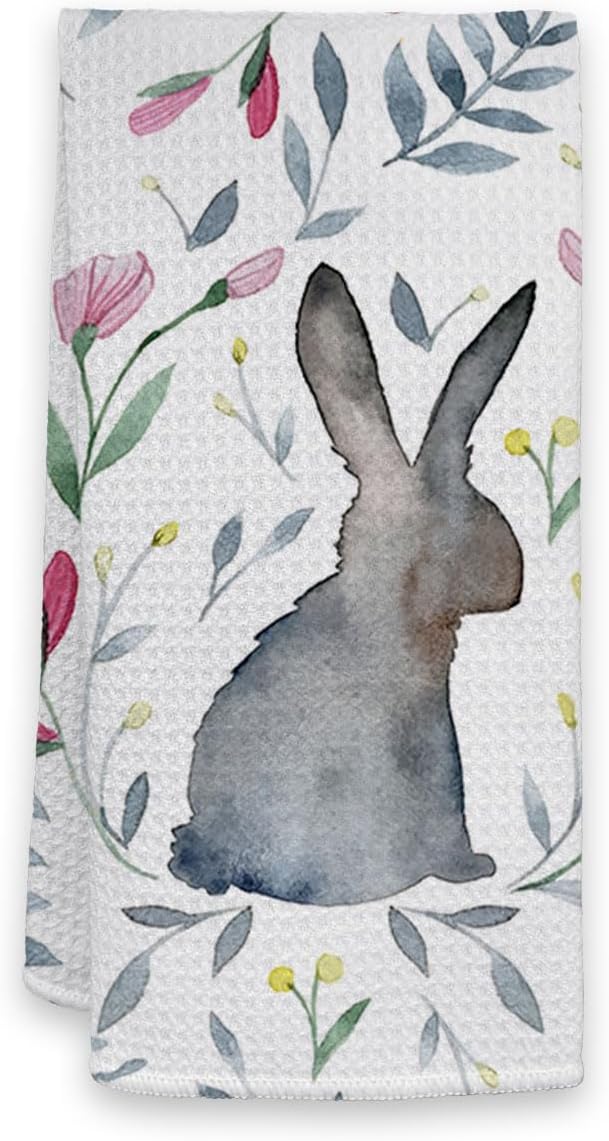 Amazon.com: HIWX Easter Bunny Floral Decorative Kitchen Towels and Dish ...