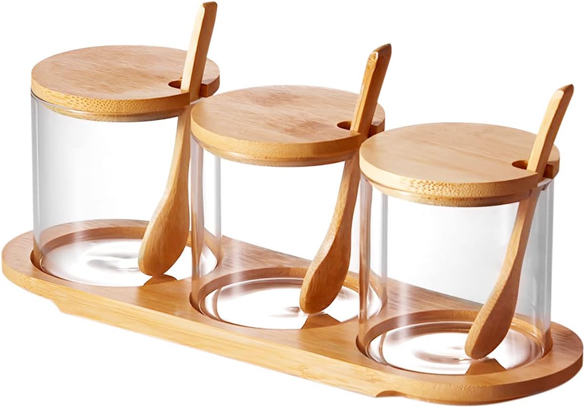 Amazon.com : 6 Pcs Condiment Jar, Glass Seasoning Container with Bamboo ...