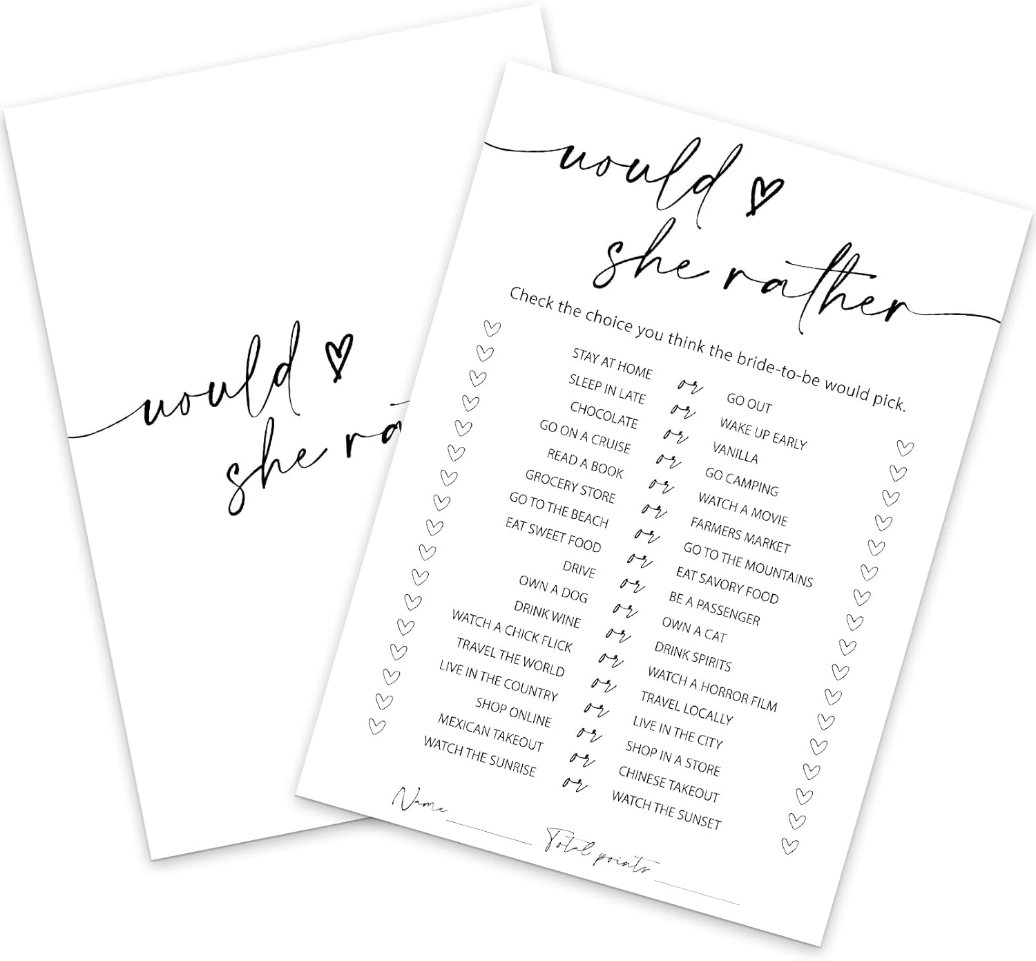 Amazon.com: Whaline 50 Sheets White Bridal Shower Game Cards Double ...