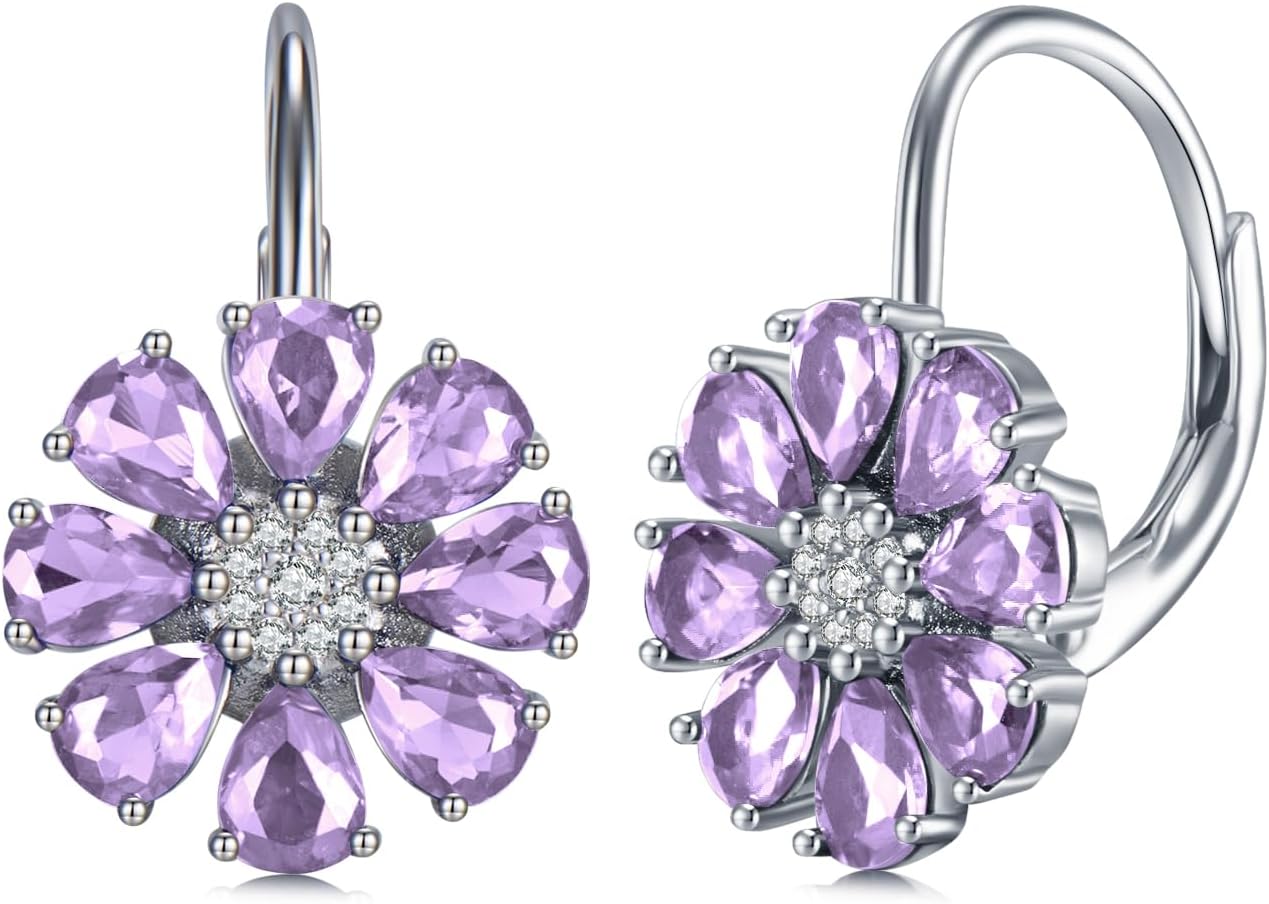 Amazon.com: Amethyst Earrings for Women 925 Sterling Silver Flower ...