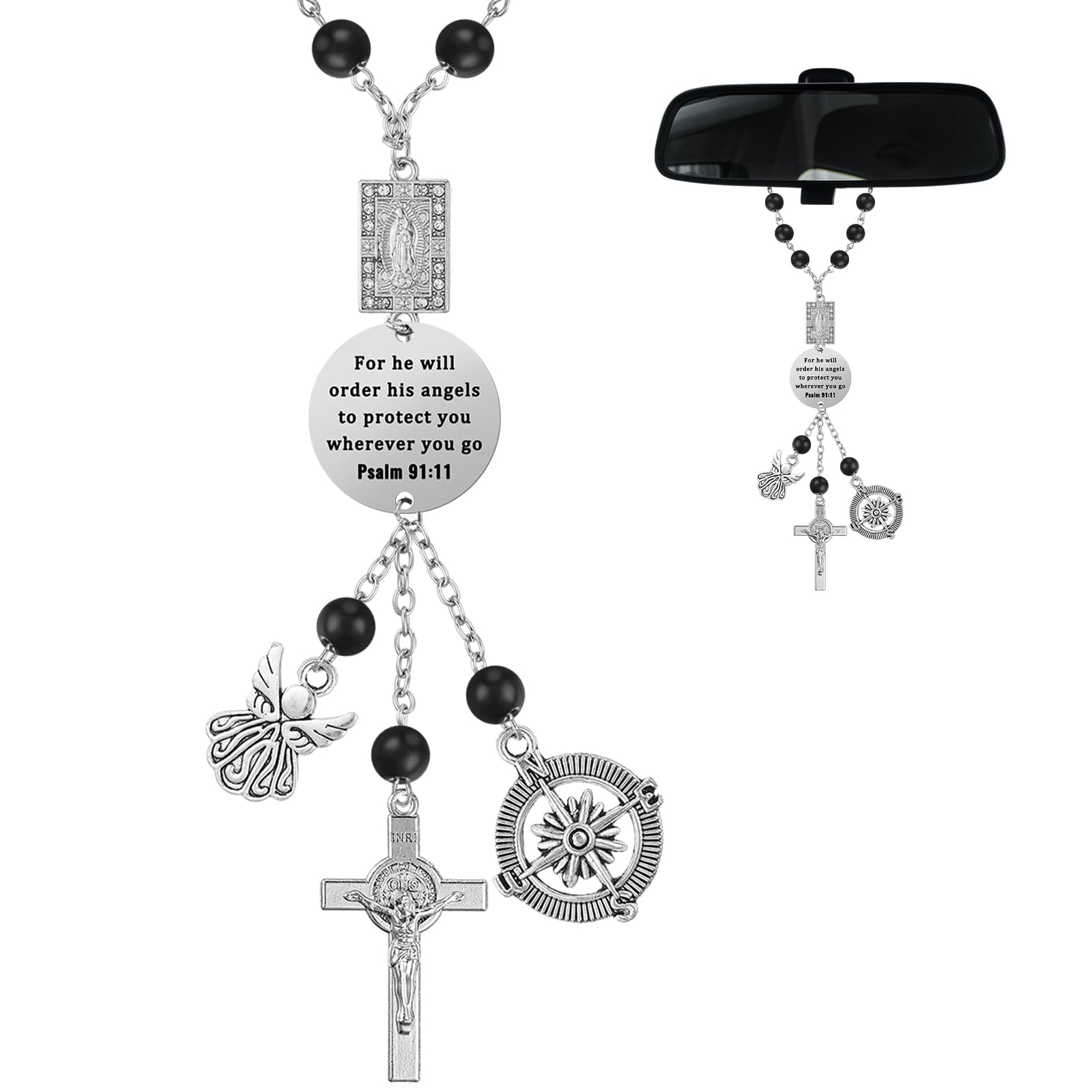 Amazon.com: Landical Car Rosary for Rearview Mirror Cross Car Charm ...
