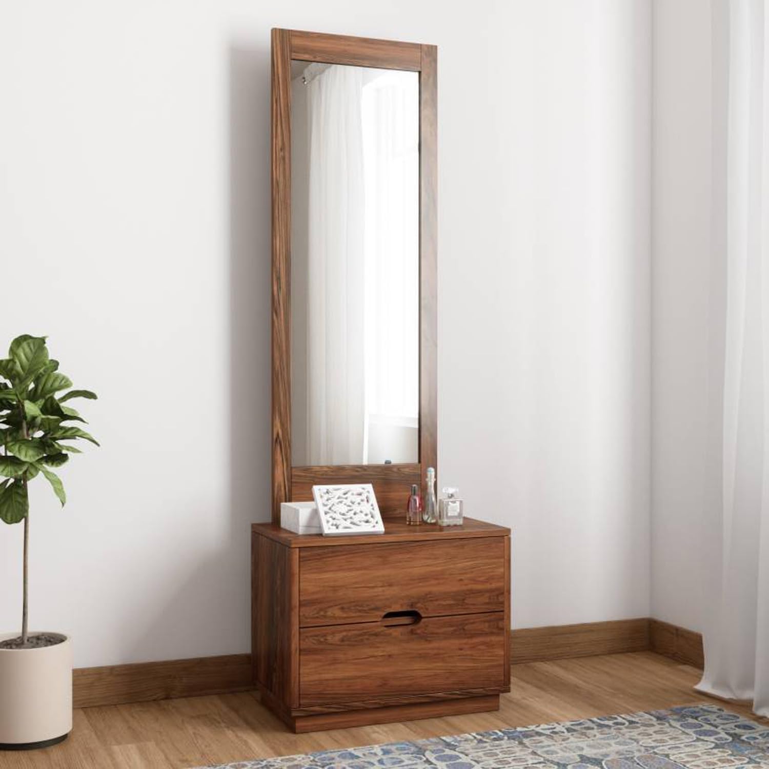 The Attic Elon Dressing Table for Bedroom|Solid Wood|Teak Matte Finish ...