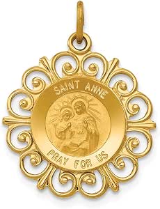 Amazon.com: Solid 14k Yellow Gold Saint Anne Medal Charm Pendant (26mm ...