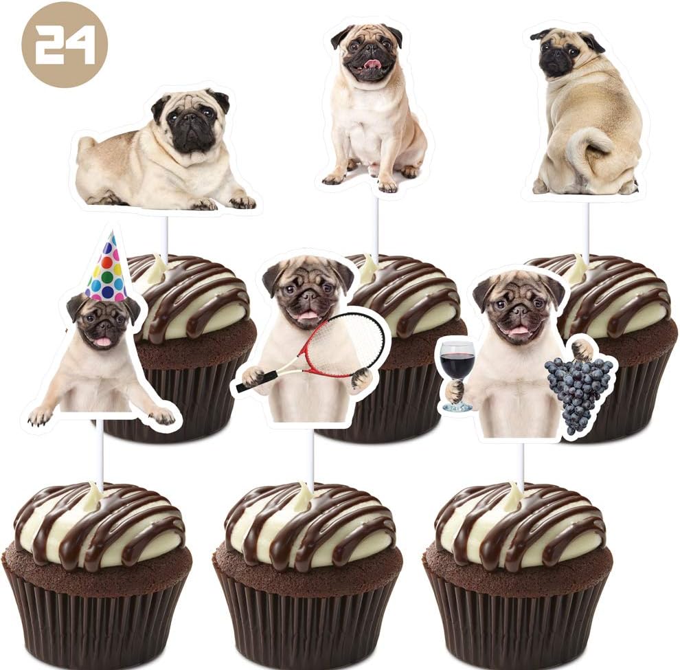 Amazon.com: ONE PHOENIX Pug Cupcake Toppers Puppy Dog Theme Cake ...