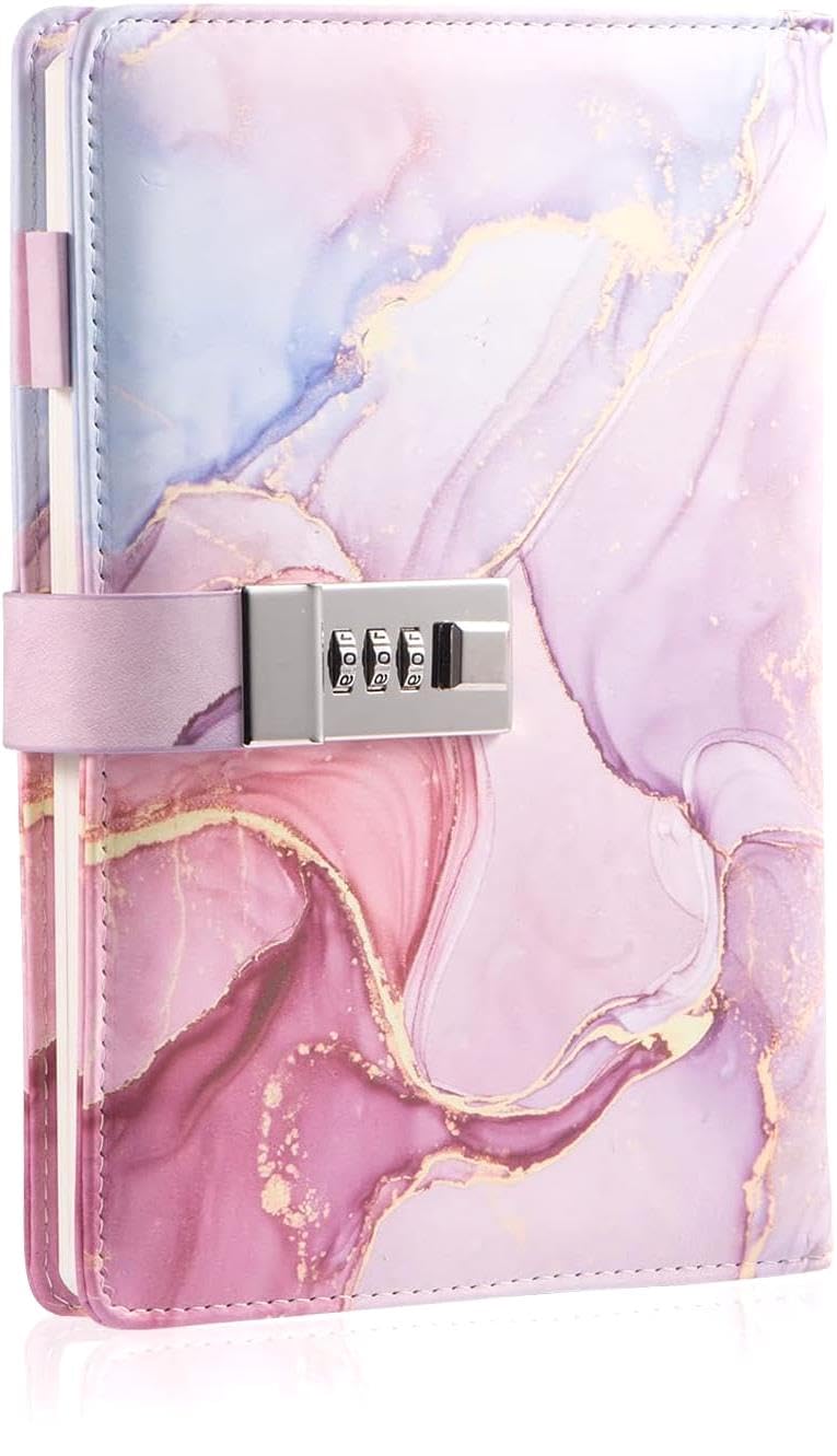 MODMA A5 Leather Journal with Combination Lock - Elegant Marble Diary ...