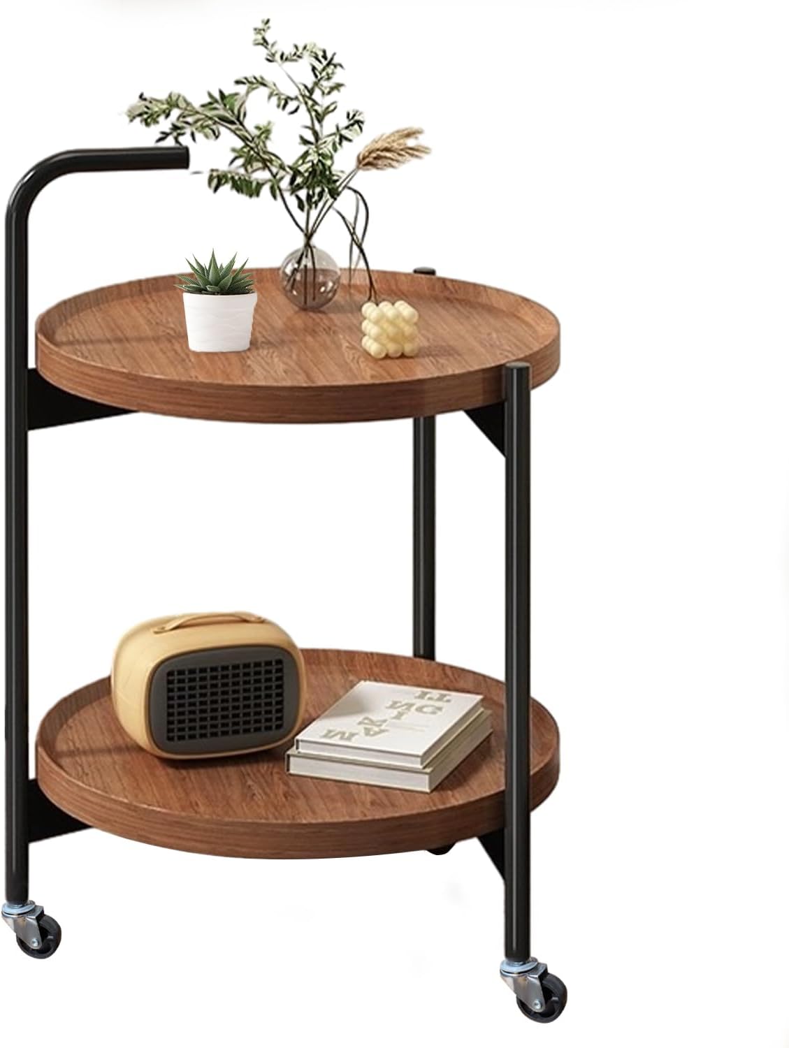 Amazon.com: 2-Tier Small Round Side Table, Mid Century Modern Walnut ...