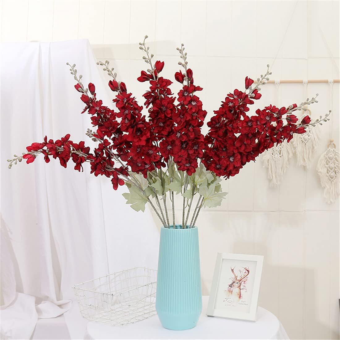 Amazon.com: IPOPU Delphinium Flowers Artificial Flowers 6pcs Red Silk ...