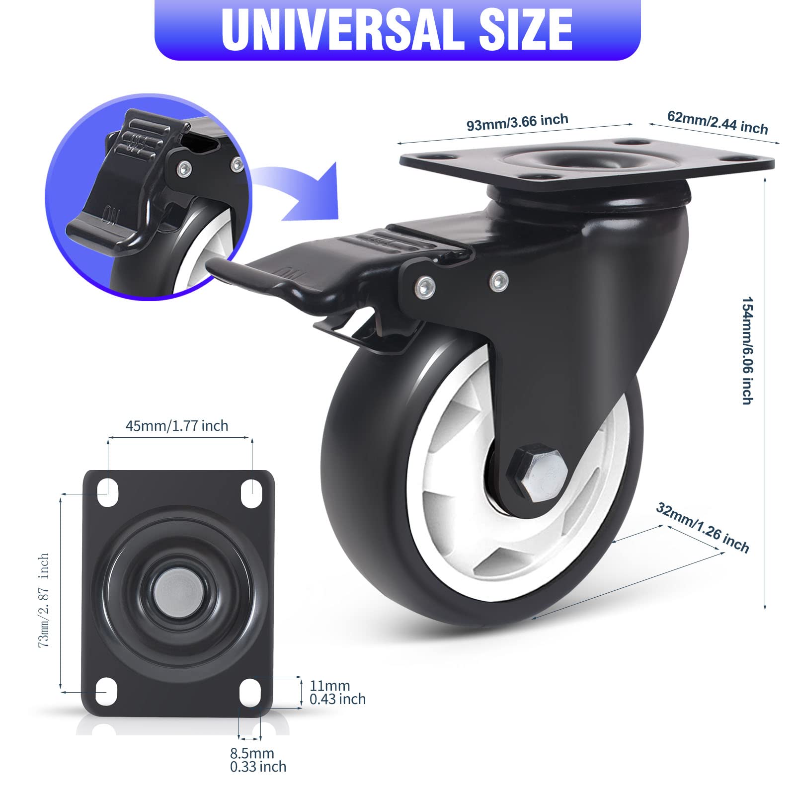 Snapklik.com : 5 Inch Caster Wheels, Swivel Casters Set Of 4, Heavy ...