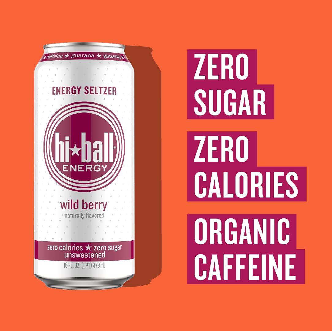Hiball Energy Seltzer Water, Caffeinated Sparkling Water Made with Organic Caffeine, Zero ...